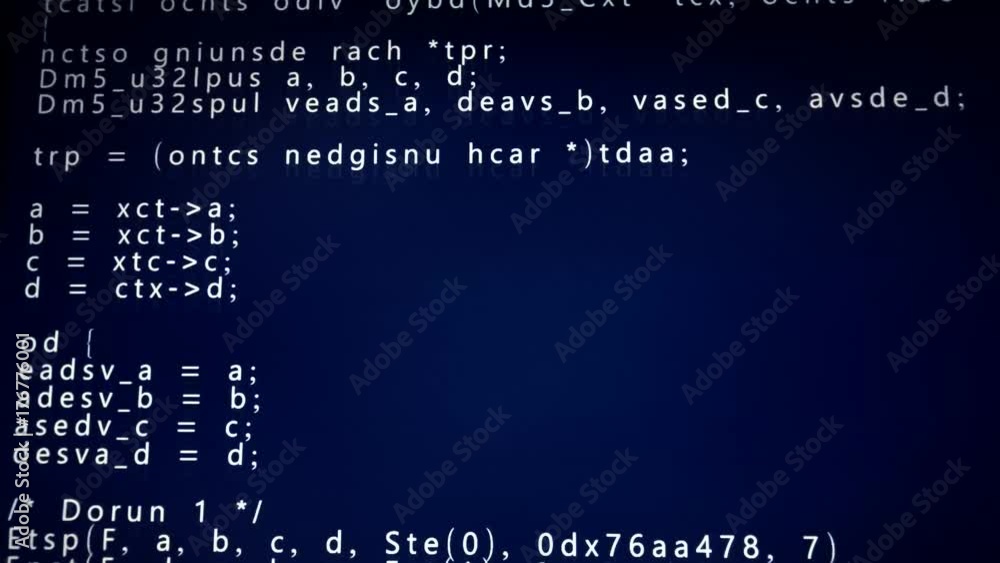 Simple Source Code Scrolling Animation From Public Domain Files One Column White Characters On