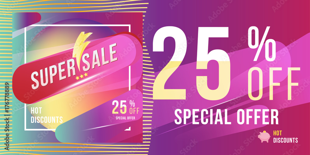 Super sale 25% discount bright rectangular poster format and flyer ...