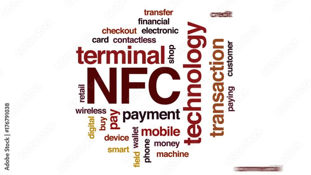NFC animated word cloud, text design animation. Stock-Video | Adobe Stock