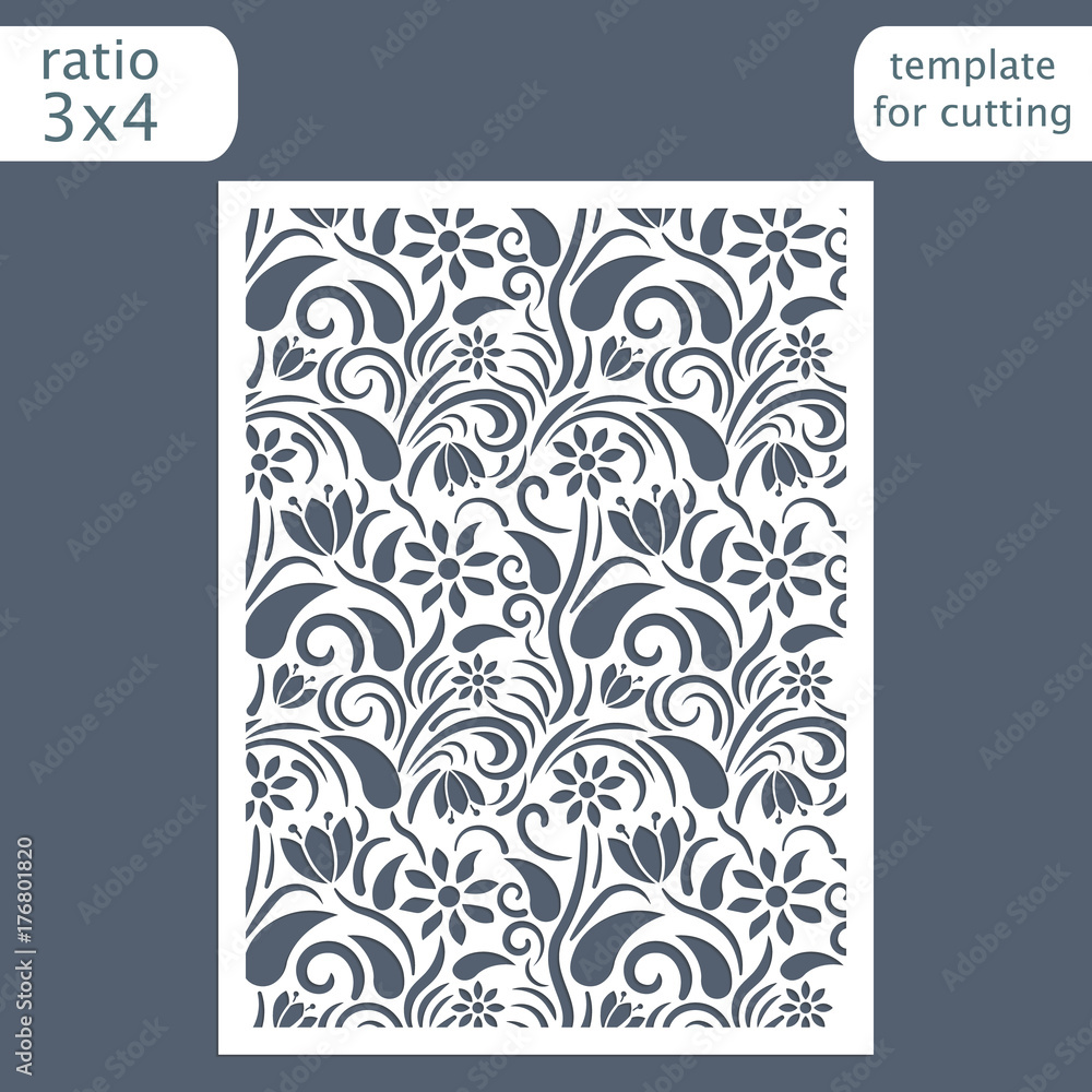 Laser cut wedding invitation card template. Cut out the paper card with ...