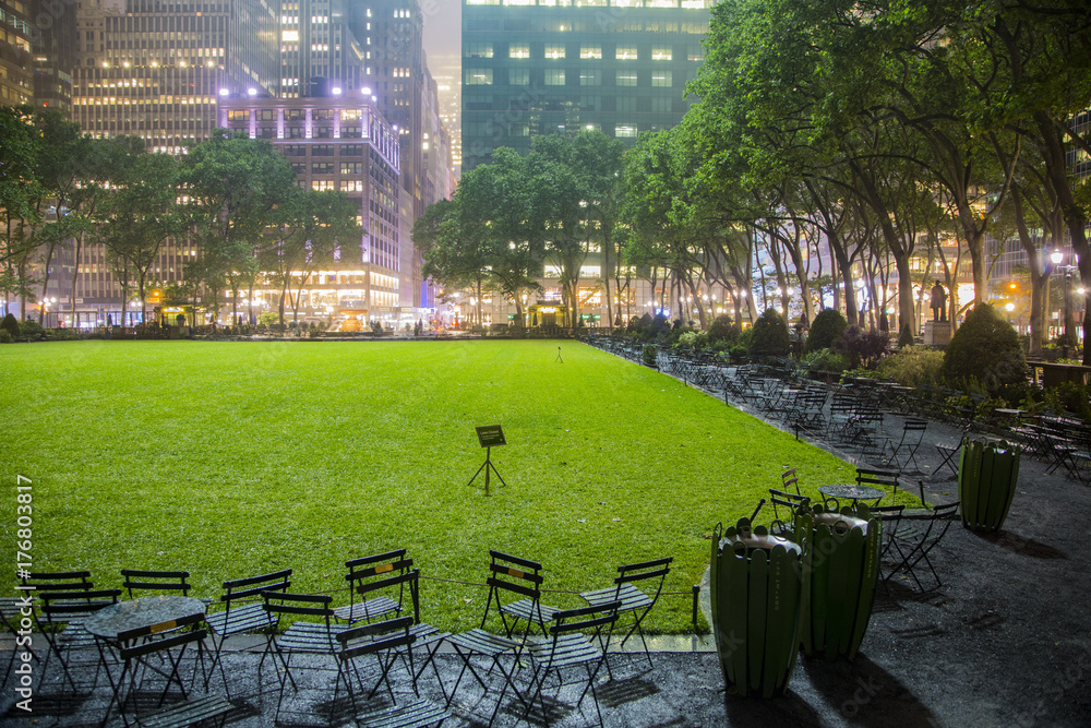 bryant park new york in the night central park manhattan with grass and ...