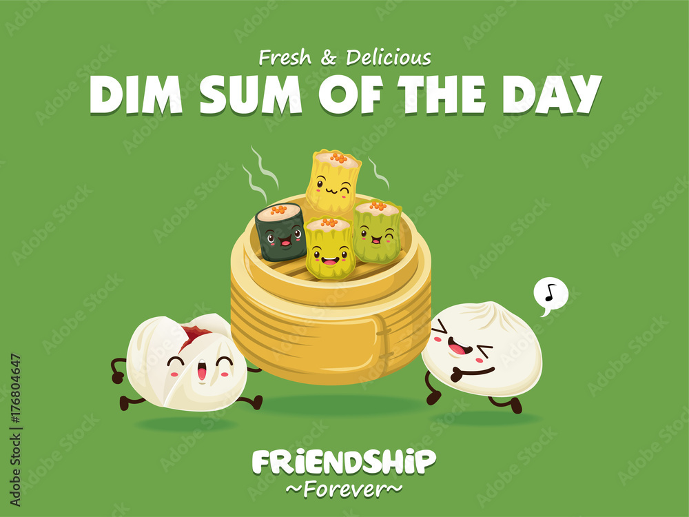 Vintage dim sum poster design element set. Chinese dish of small ...