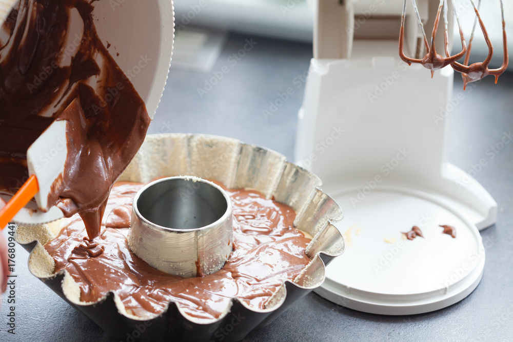 Baking cake. Next stages, following stages. Pour the finished cake into ...