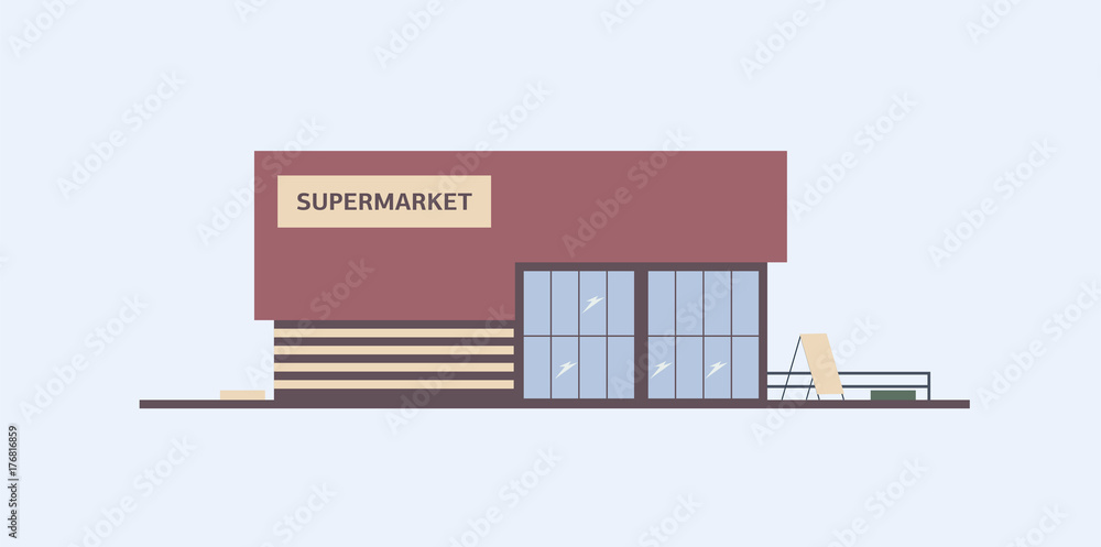 Building of supermarket, grocery store or food market with large ...