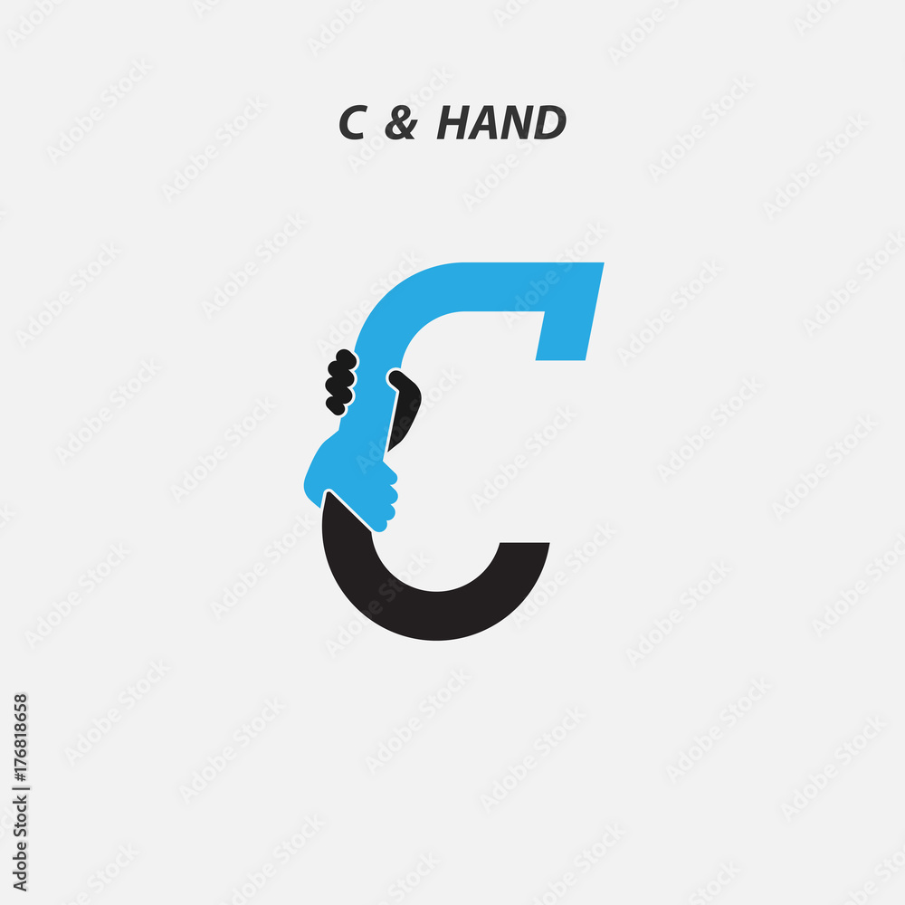 C - Letter abstract icon & hands logo design vector template.Italic ...