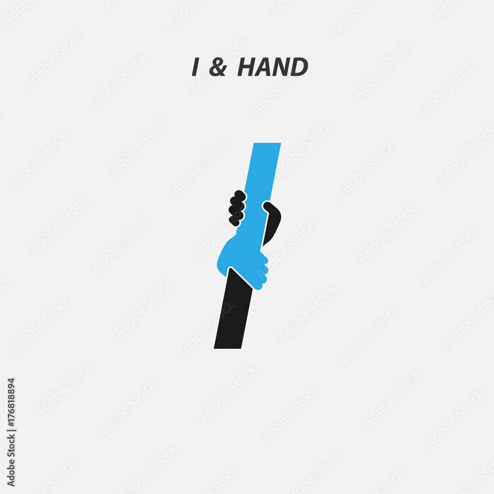 I - Letter abstract icon & hands logo design vector template.Italic ...