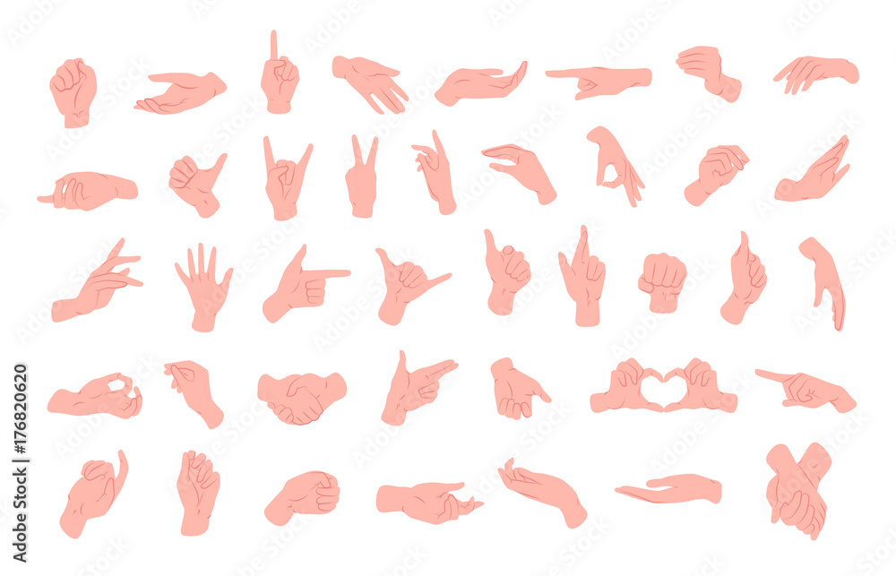 Collection of different hand gestures, signs shown with palm and ...