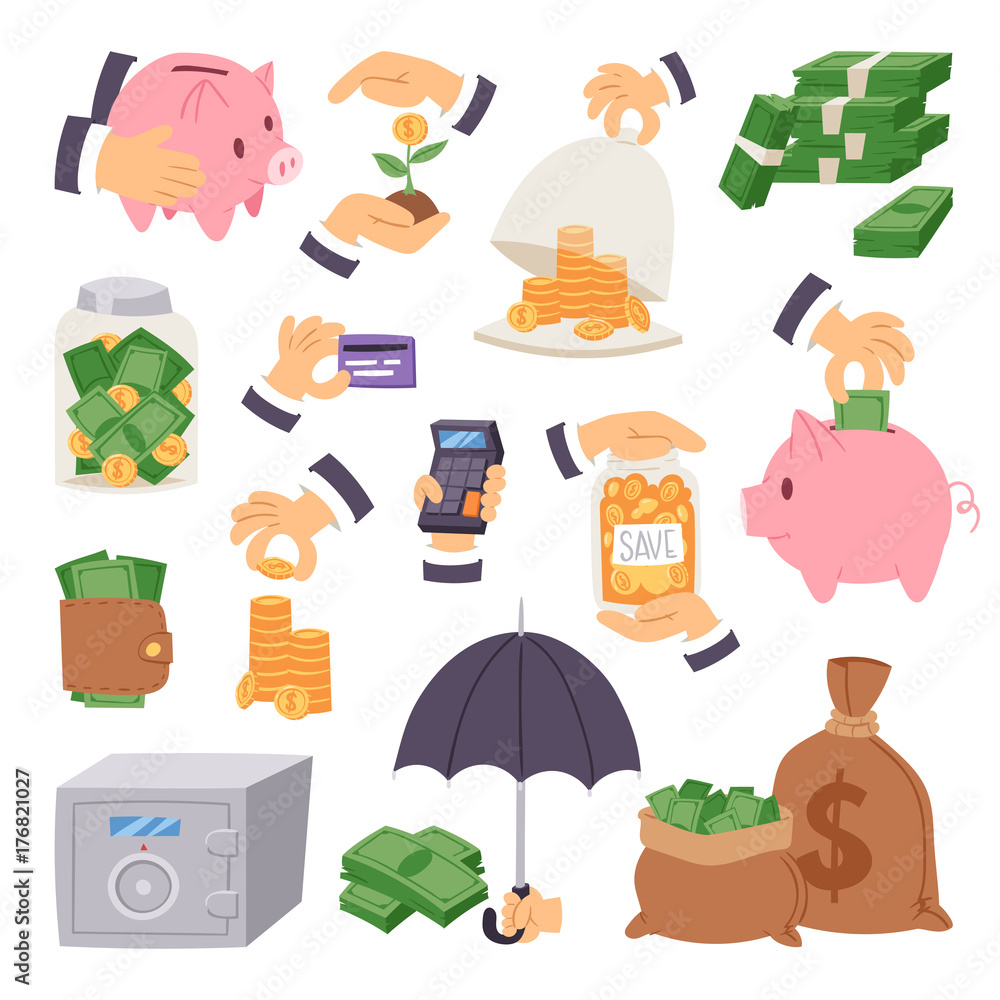 cartoon money save symbols concept finance icons banking capital ...