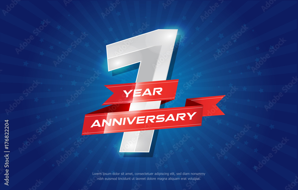 1 year anniversary background with red ribbon and star on blue ...