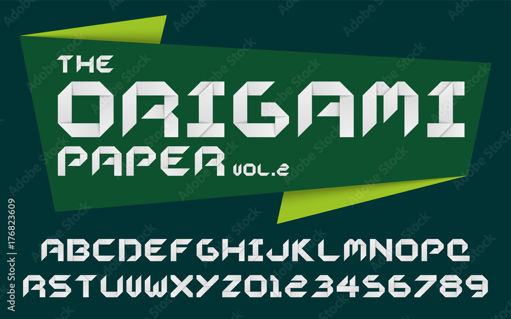 Decorative origami alphabet vector fonts and numbers.Typography design ...