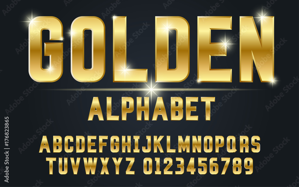 Decorative golden alphabet vector fonts and numbers.Typography design ...
