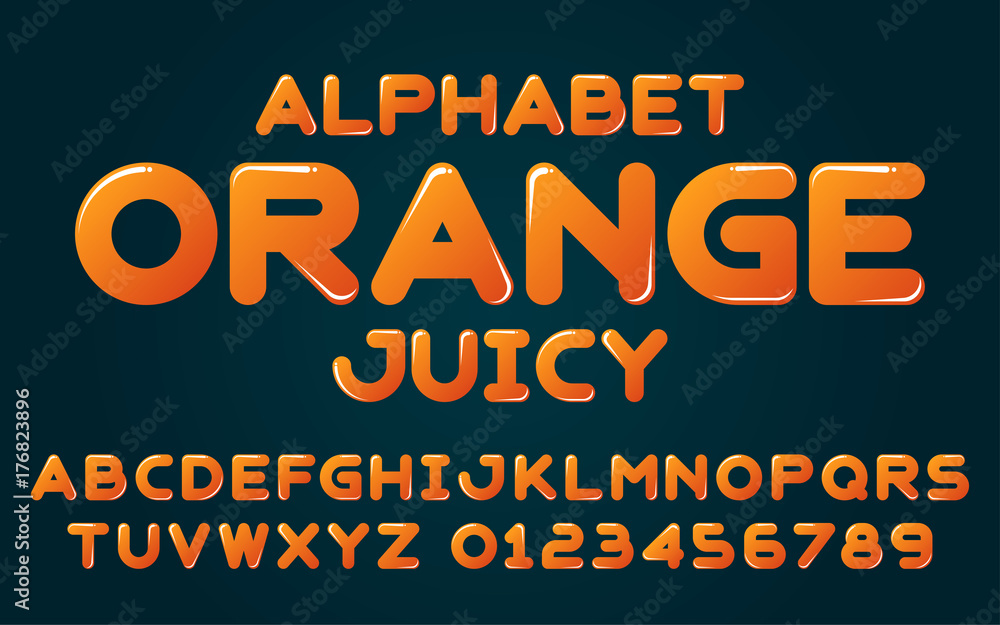 Vetor de Decorative orange alphabet vector fonts and numbers.Typography ...