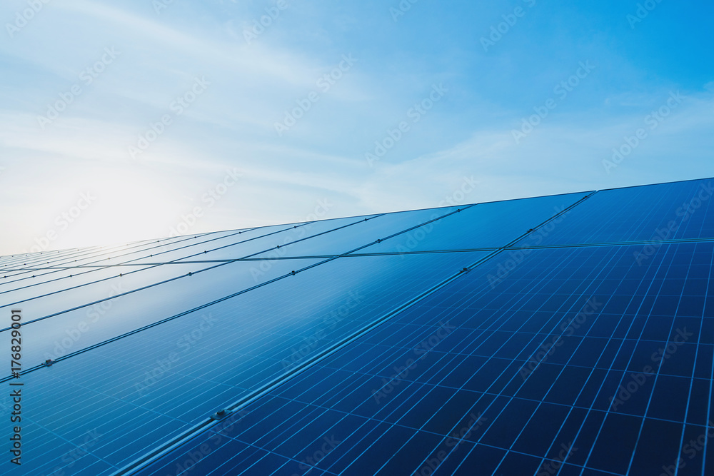 Green energy with solar panels in renewable power plant Stock Photo ...