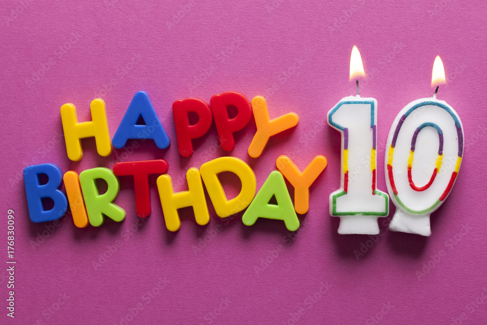 Number 10 happy birthday celebration candle Stock Photo | Adobe Stock