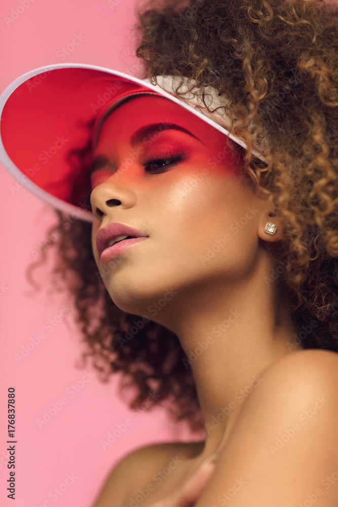 Portrait of black woman face with natural make up and skin tones Stock ...
