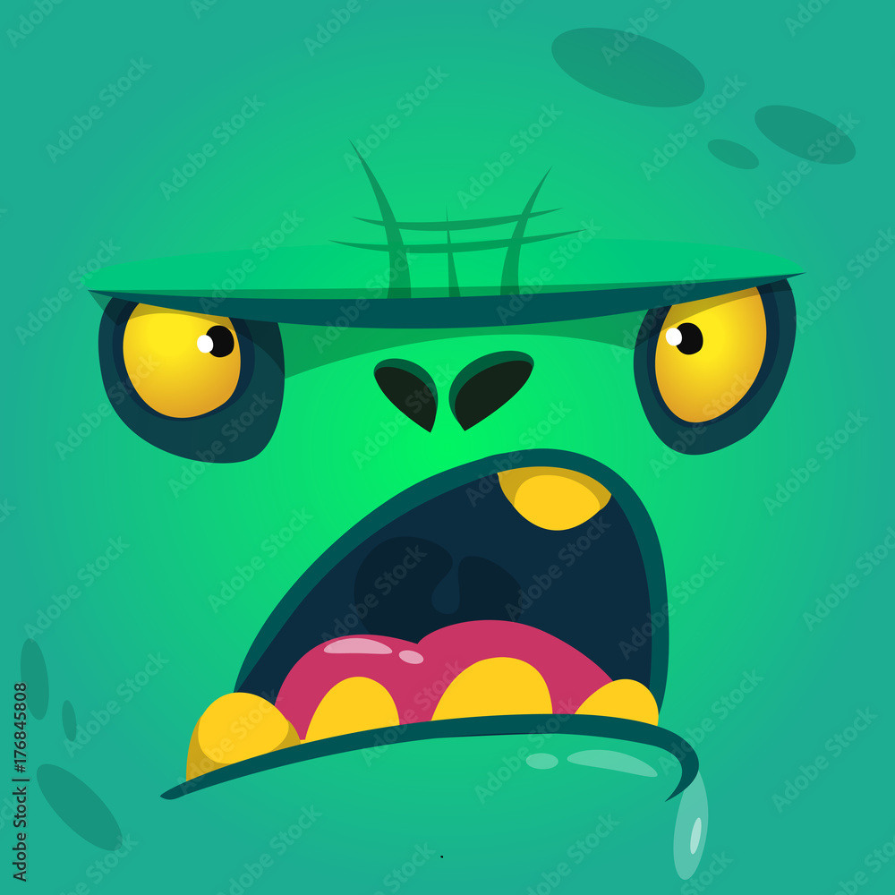 Cartoon growling zombie face. Vector zombie monster square avatar Stock ...