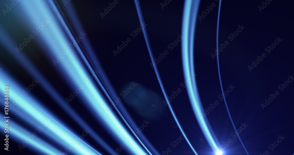 Wavy abstract dark blue perspective background. Glowing blue beams and ...
