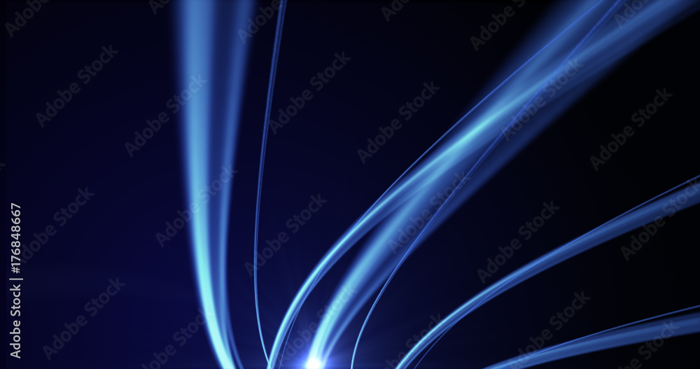 Wavy abstract dark blue perspective background. Glowing blue beams and ...