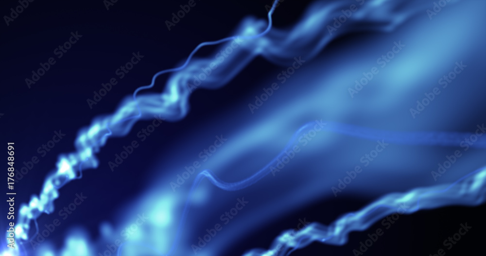 Wavy abstract dark blue perspective background. Glowing blue beams and ...
