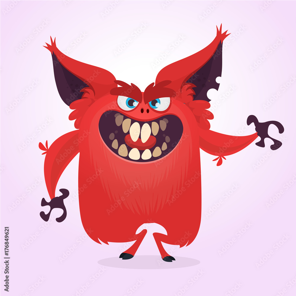 Cartoon red monster illustration. Vector of a small monster with big ...