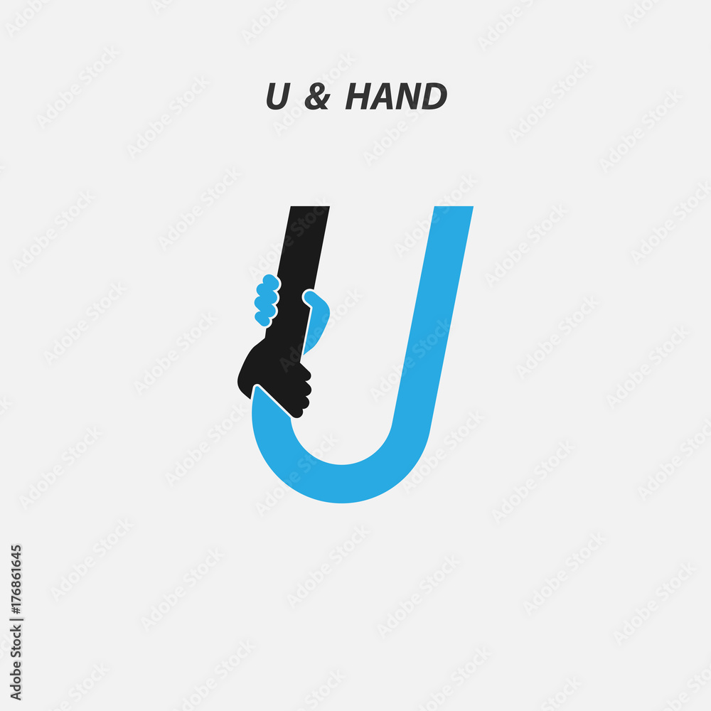 U - Letter abstract icon & hands logo design vector template.Italic ...