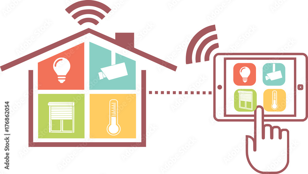 Icône de domotique ou maison connectée, contrôlée à distance Stock ...