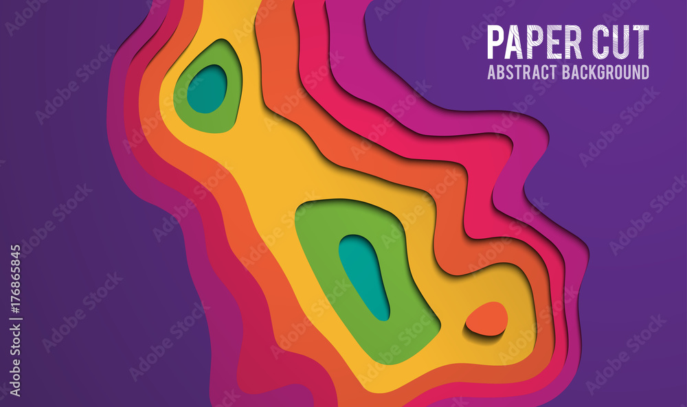 Colorful paper cutout. Paper cut banner concept. Paper carve blue ...