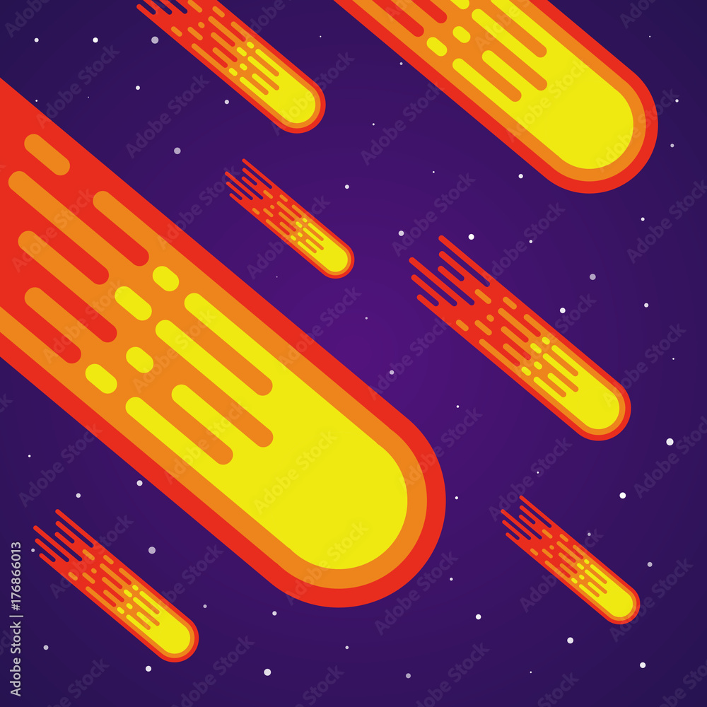Cartoon meteor rain. Comets falling down. Vector meteorite Stock Vector ...