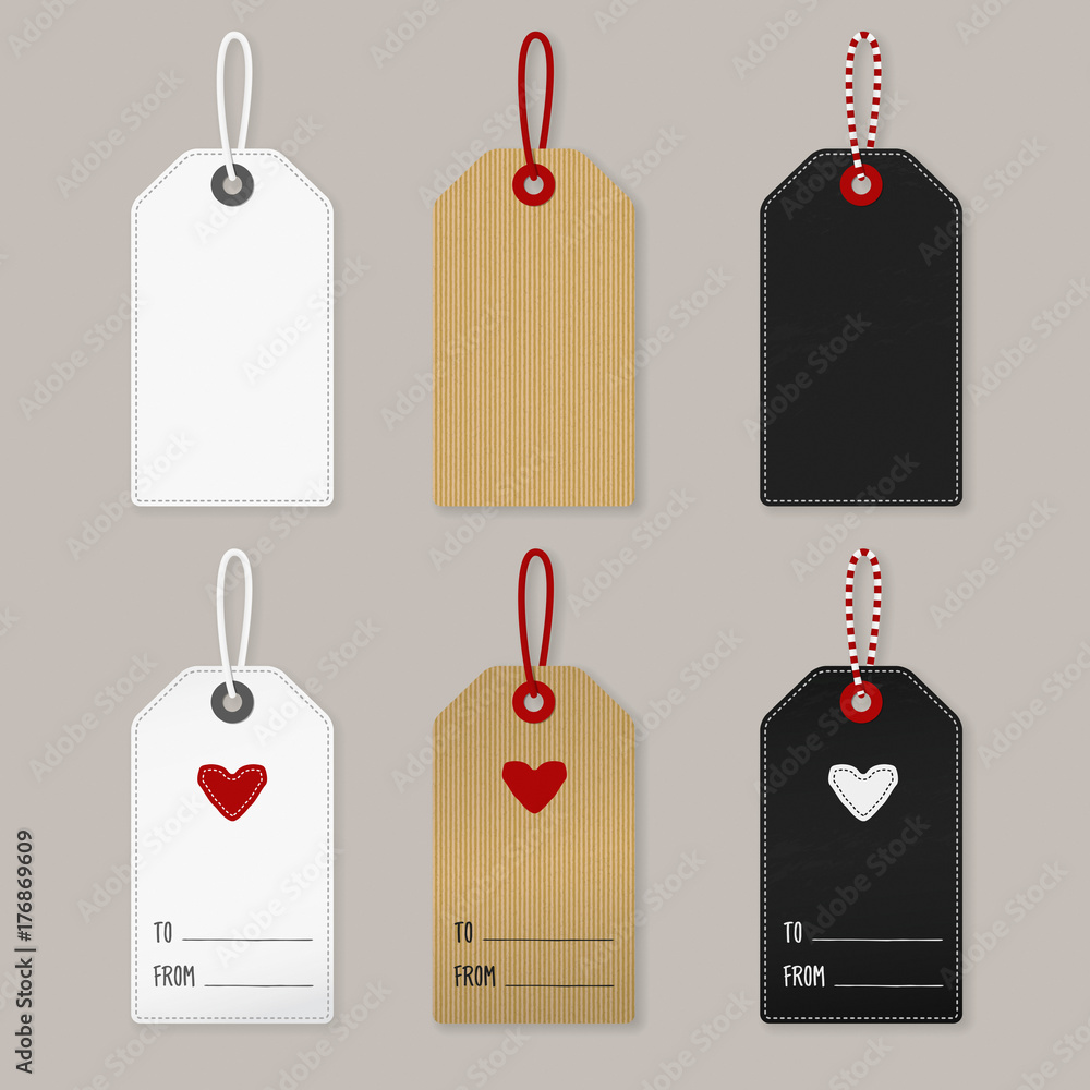 Set of Labels, white, cardboard and blackboard: Blank and as a gift tag ...