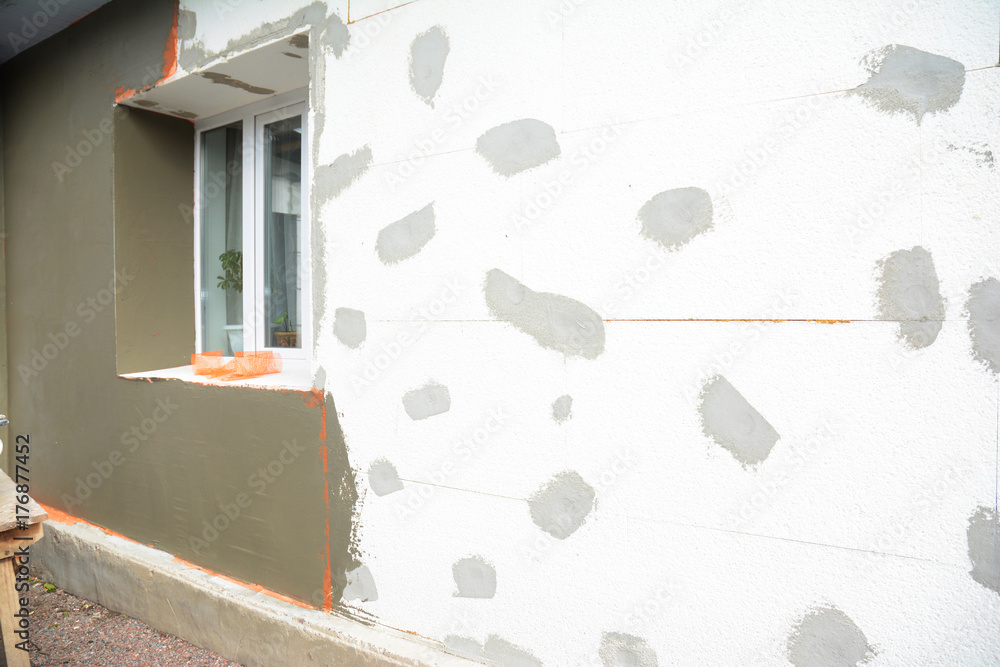 Unfinished house plastering wall with fiberglass mesh, plaster mesh ...