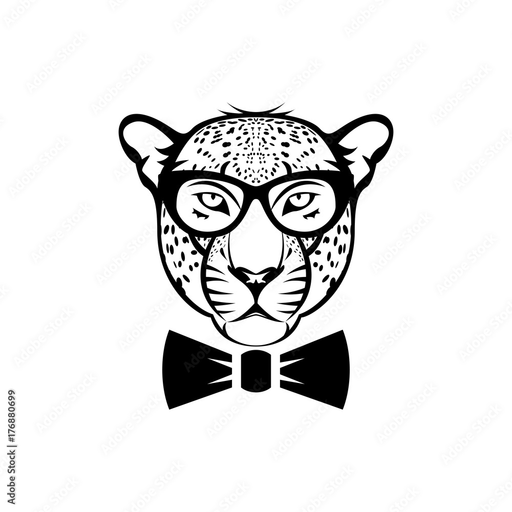 Vector leopard head, face for retro logos, emblems, badges, labels ...