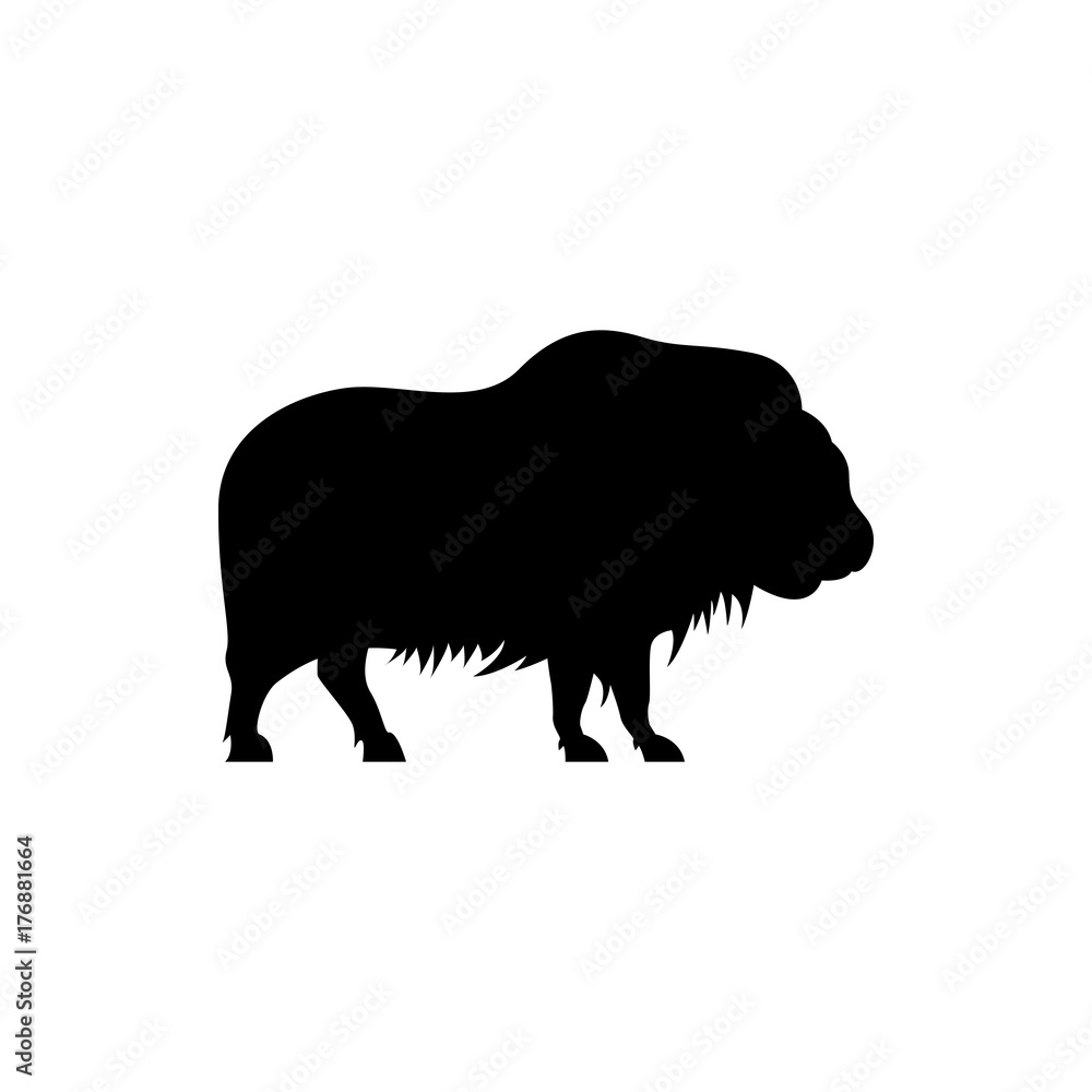 Vector musk ox silhouette view side for retro logos, emblems, badges ...