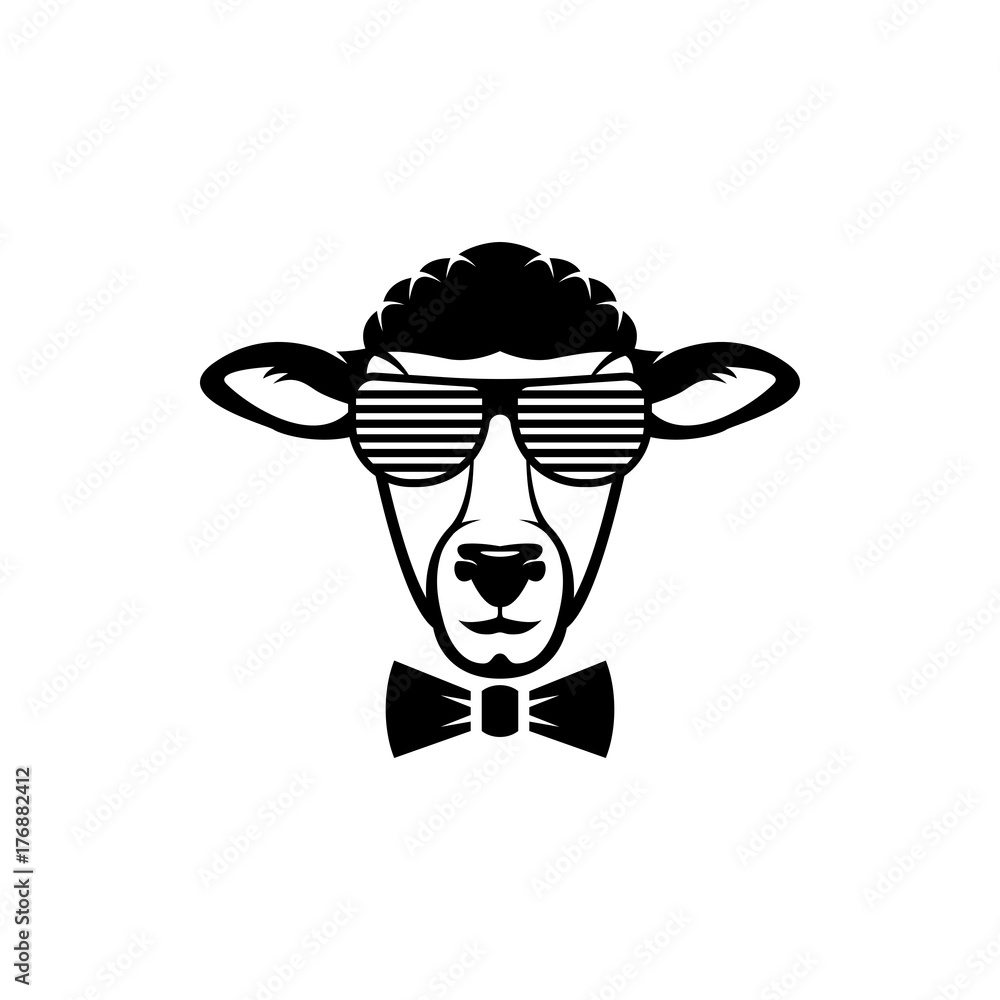 Vector sheep head, face for retro logos, emblems, badges, labels ...