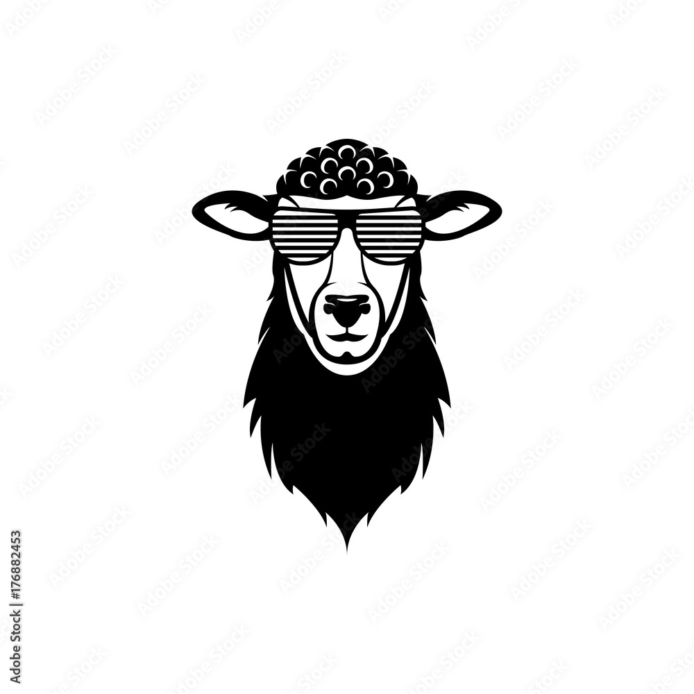 Vector sheep head, face for retro logos, emblems, badges, labels ...