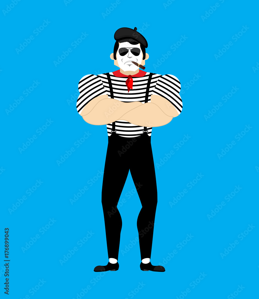 Strong Mime. Serious pantomime. Powerful mimic. Vector illustration ...