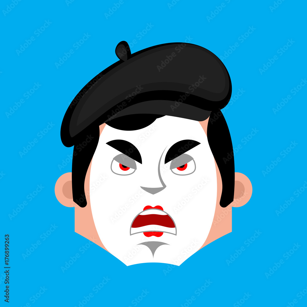 Mime angry emotion avatar. pantomime evil emoji. mimic face. Vector ...