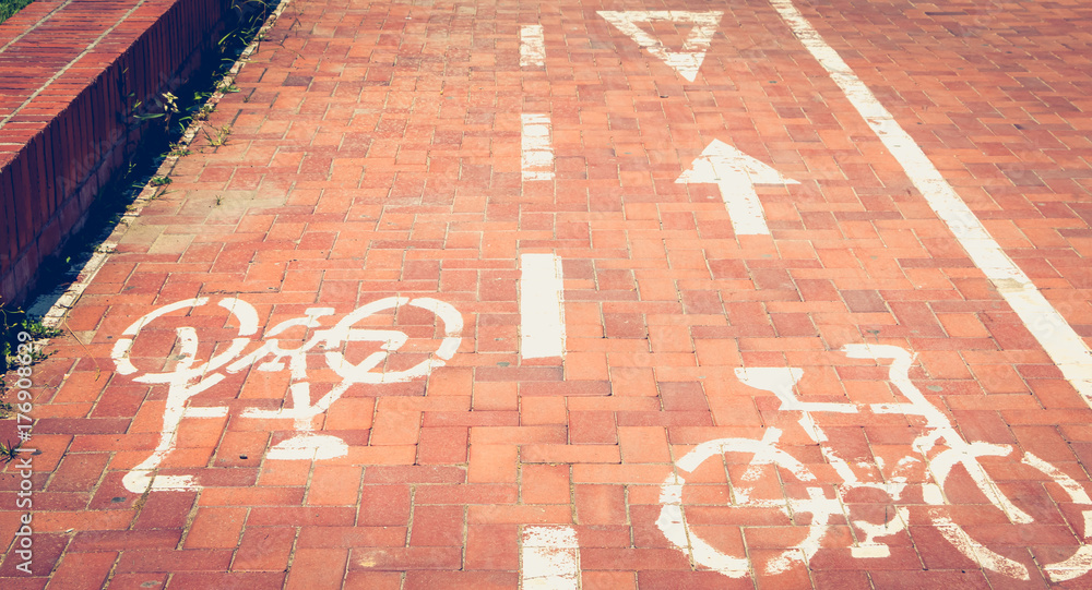 red paved bike path or a bike is painted in white paint Stock Photo ...