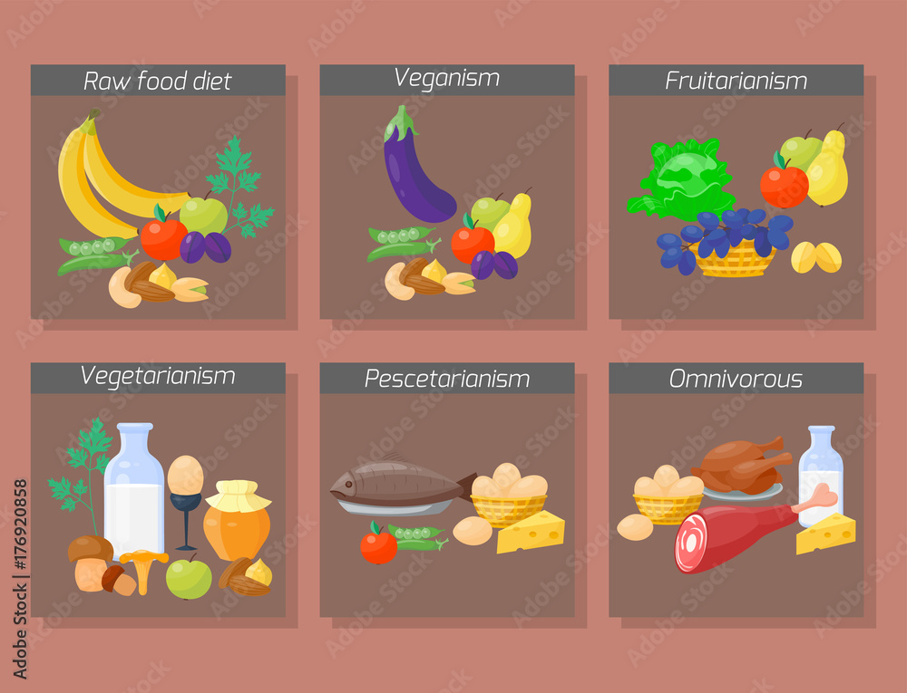 Food diet types vector illustration healthy nutrition concept fruits ...