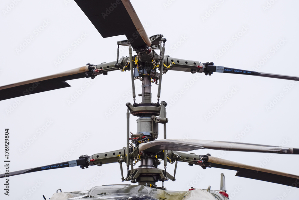 Screw and blades of a military helicopter. Transmission mechanis Stock ...