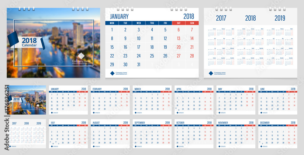 Calendar 2018 week start on Monday corporate business luxury design ...