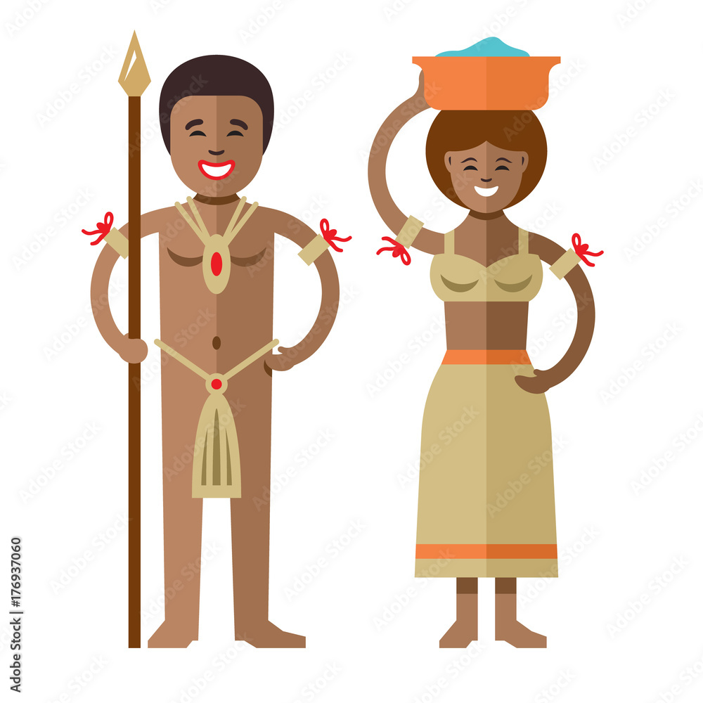 Vector African aborigines. Flat style colorful Cartoon illustration ...