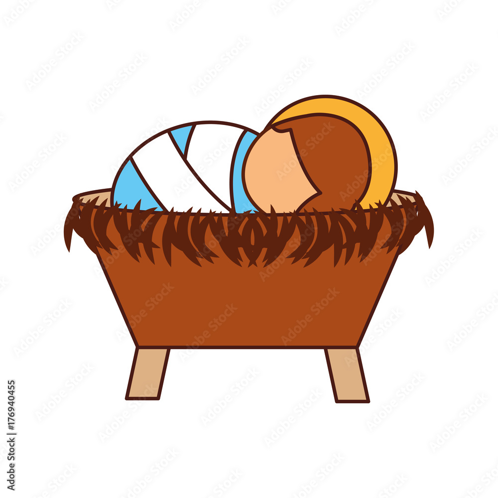 cartoon cute baby jesus christ in the crib Stock Vector | Adobe Stock