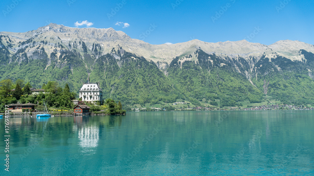 Schloss Seeburg, Seeburg castle, in Iseltwald with lake Brienz. Stock ...