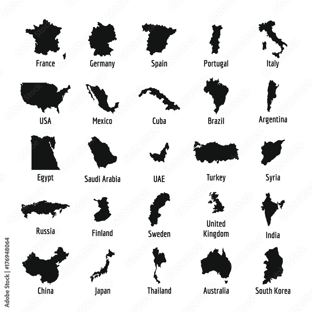 Country map icon set, simple style Stock Vector | Adobe Stock