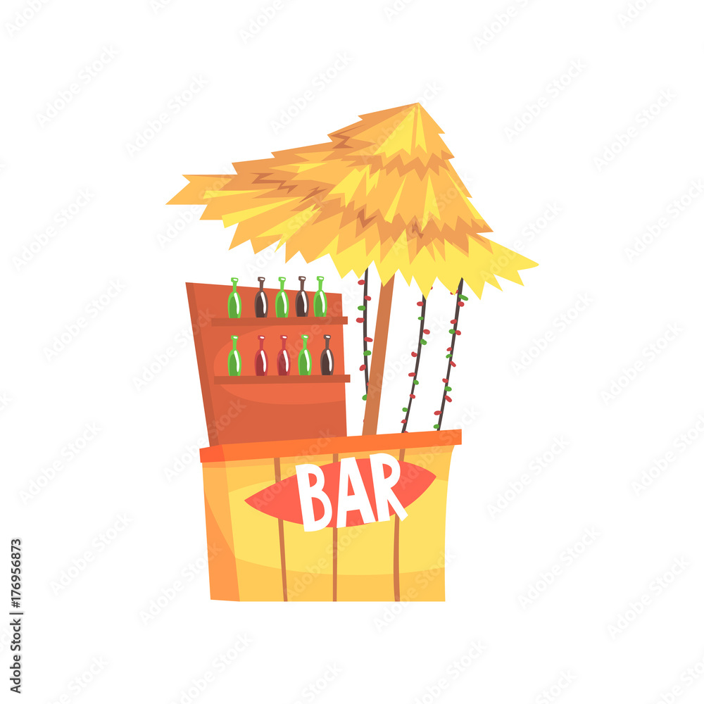 Beach bar stall, outdoor counter with a thatched roof cartoon vector ...