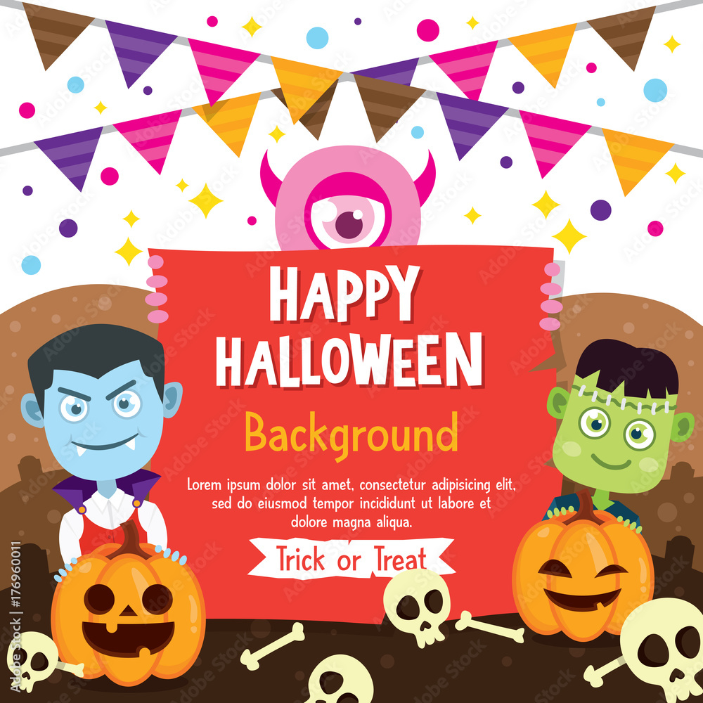 Happy Halloween background with Vampire and Frankenstein costume ...