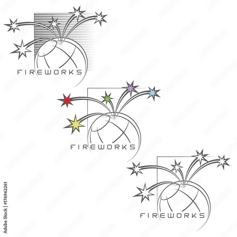 an illustration consisting of three different images of fireworks in ...