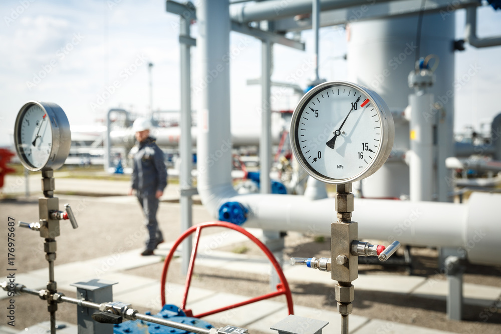 Gas manometer on a gas development plant Stock Photo | Adobe Stock