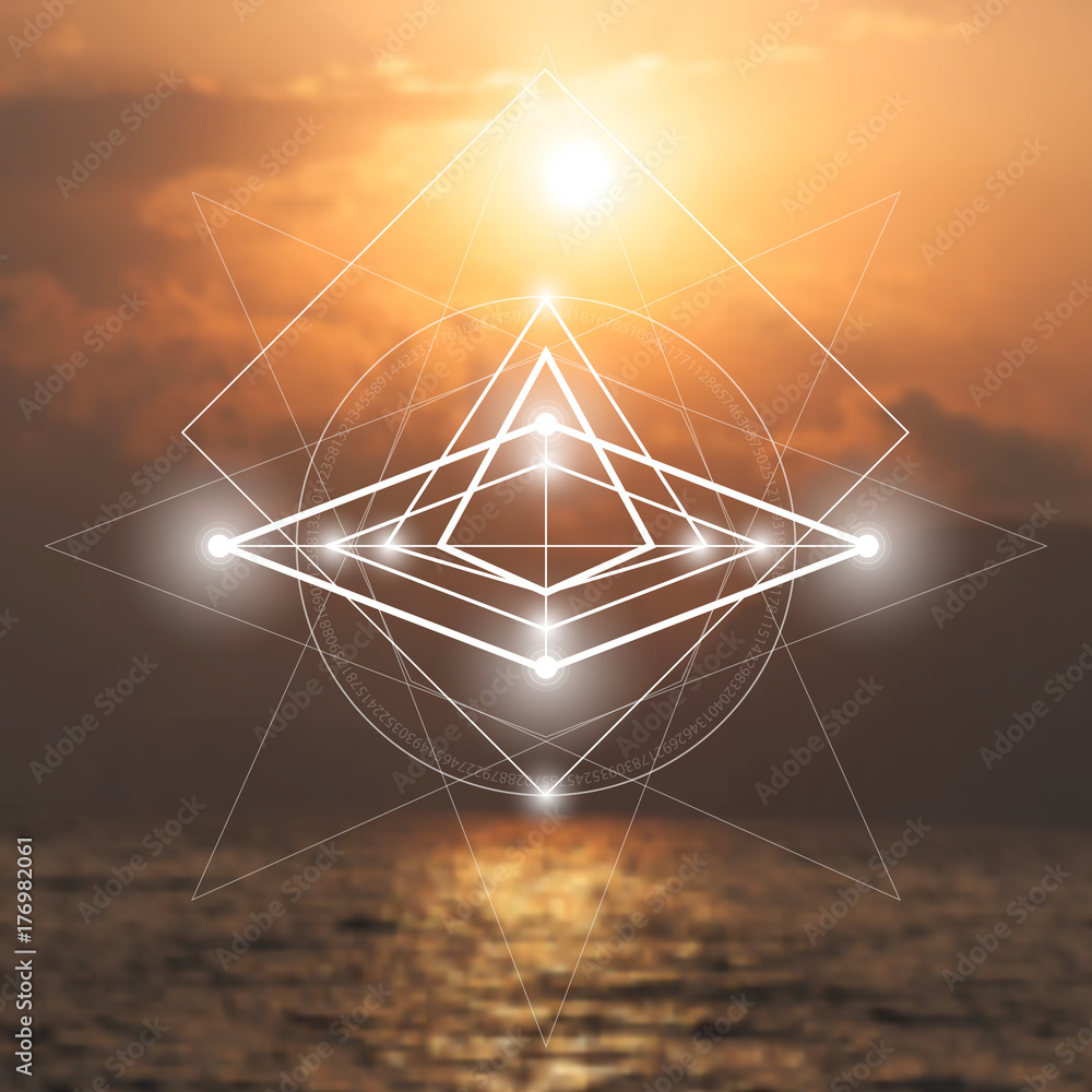 Sacred geometry symbol on blurred photo background. Mathematics and ...