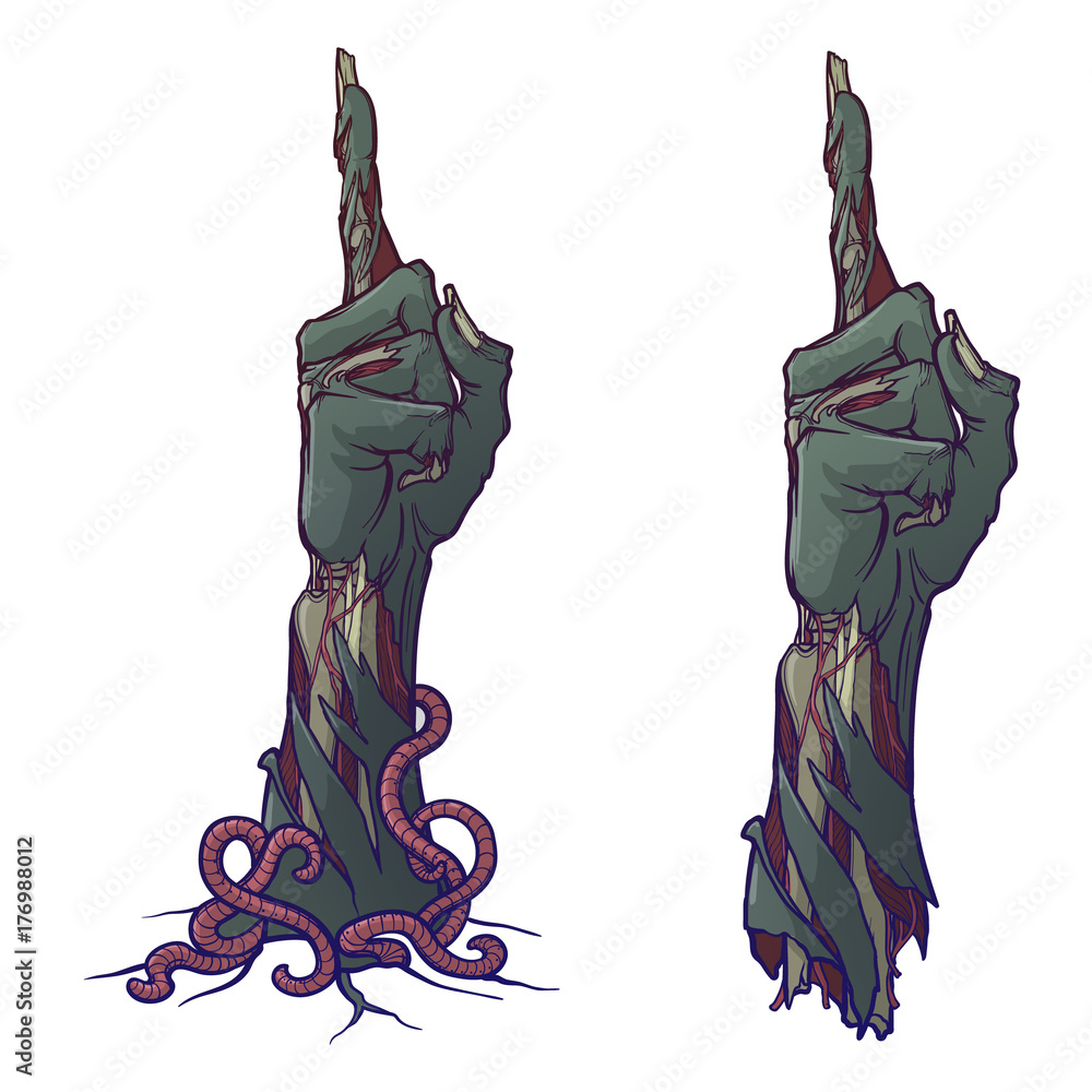 Zombie body language. Pointing finger up. lifelike depiction of the ...